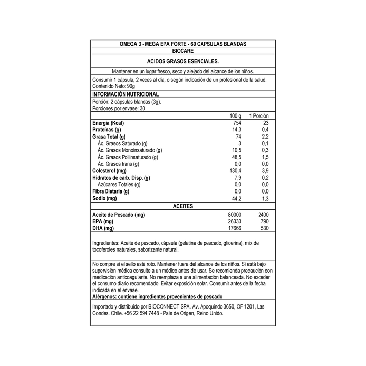 Omega 3 - Mega EPA Forte - Aceite de Pescado - 60 cápsulas – BioCareChile
