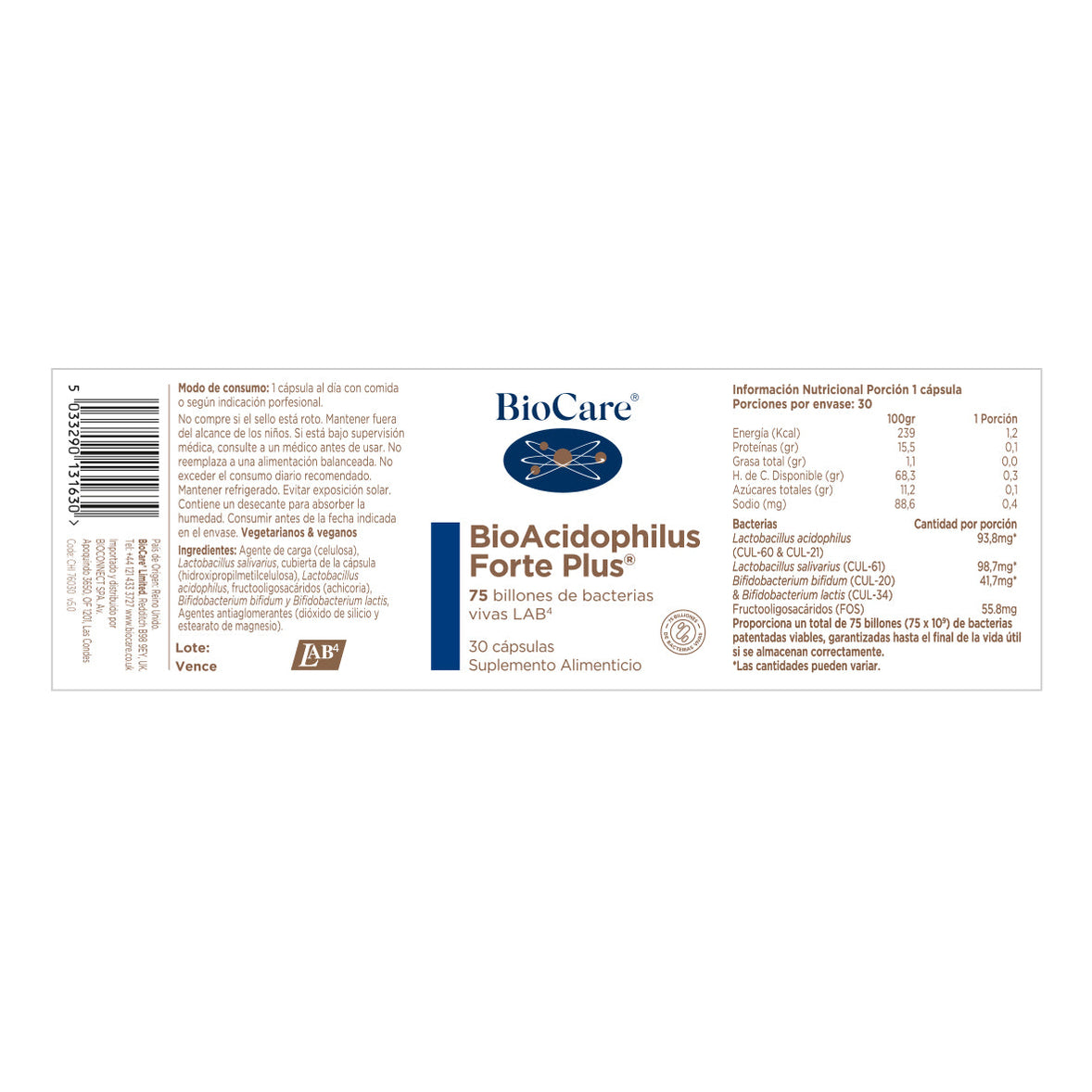 Probióticos - BioAcidophilus Forte Plus - 75 billones - 30 cápsulas ...